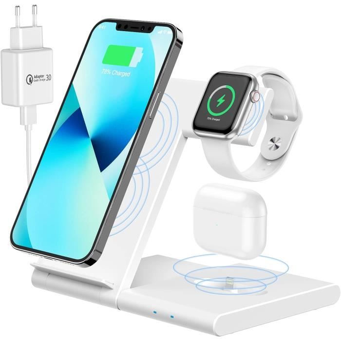 Station de Charge inductive 3 en 1 sans Fil Chargeur pour iWatch 7-6-SE-5-4-3-2-AirPods Pro-2 ...