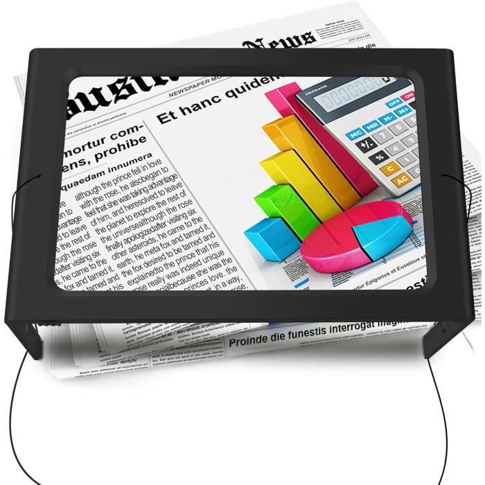Loupe de Lecture Mains Libres avec lère, Grande loupe 3X rectangulaire Pleine Page avec 12 LED ...