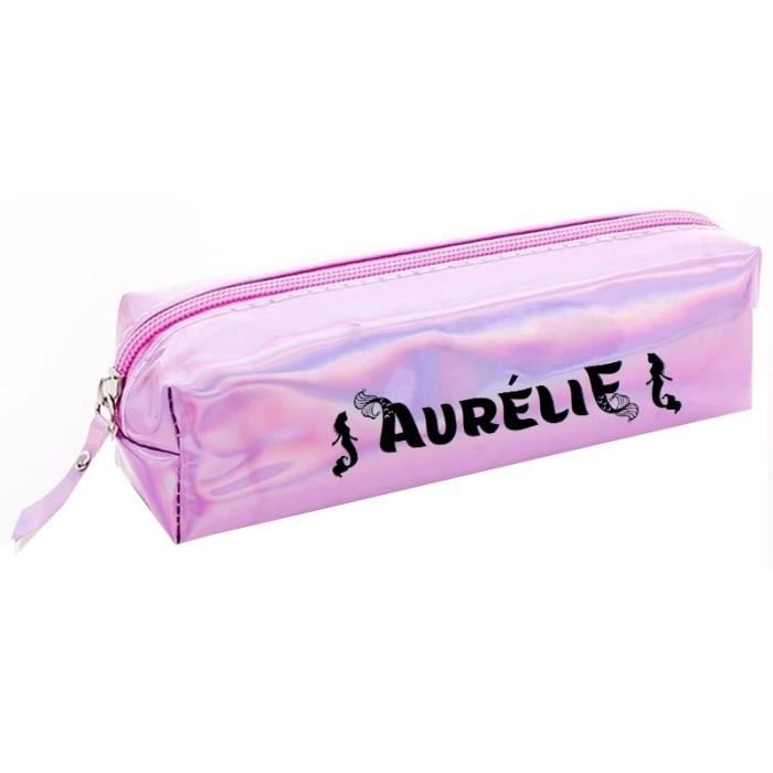 Trousse rose clair ecole crayon maquillage personnalisee prenom sirene ...