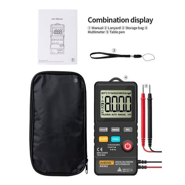 Multimetre,Black--testeur de multimètre numérique AN302 True Rms, 8000 ...