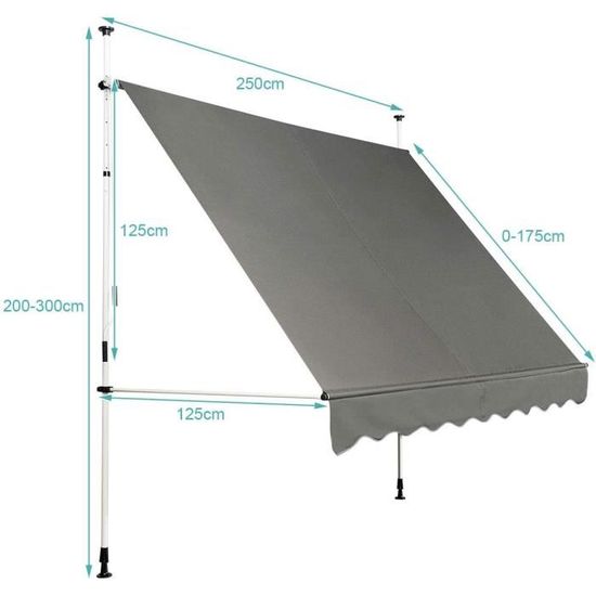 GOPLUS Store Banne Manuel Rétractable 2,5x1,2M en Aluminium-sans ...