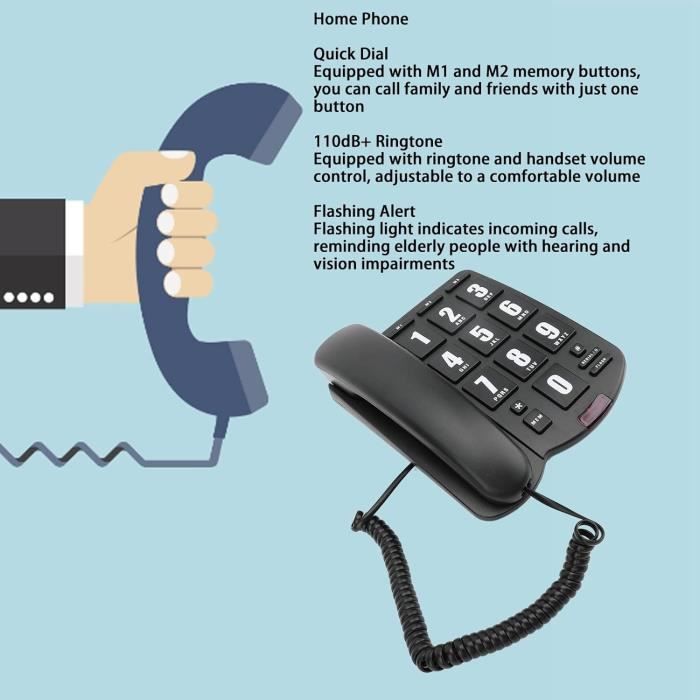 Téléphone à Grosses Touches pour Personnes âgées, Téléphone Fixe ...