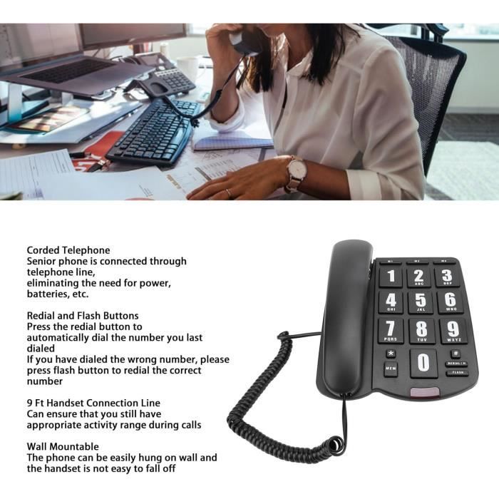 Téléphone à Grosses Touches pour Personnes âgées, Téléphone Fixe ...