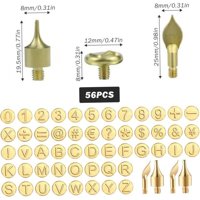Kit de 56 outils de pyrogravure, têtes de pyrogravure avec alphabet ...