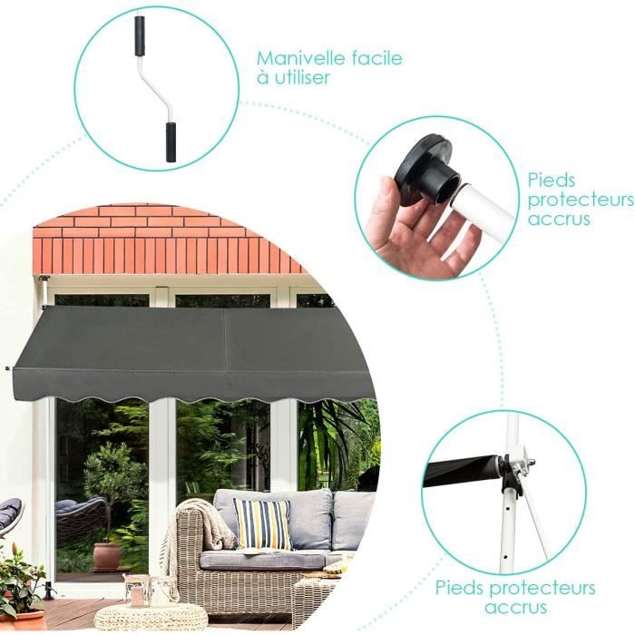 GOPLUS Store Banne Manuel Rétractable 2,5x1,2M en Aluminium-sans ...