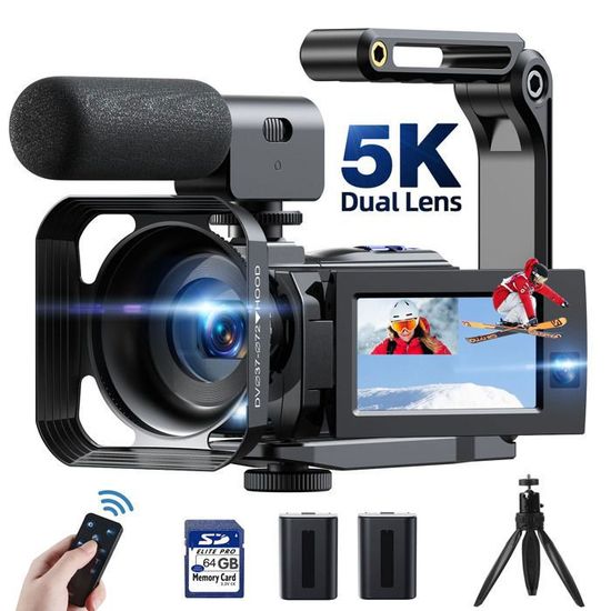 Caméscope 4K+1080P UHD Double objectif avant arrière Caméra vidéo 56MP ...