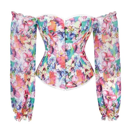 Corset Bustier à Manches Bouffantes pour Femme,Corset Floral,Gothique ...