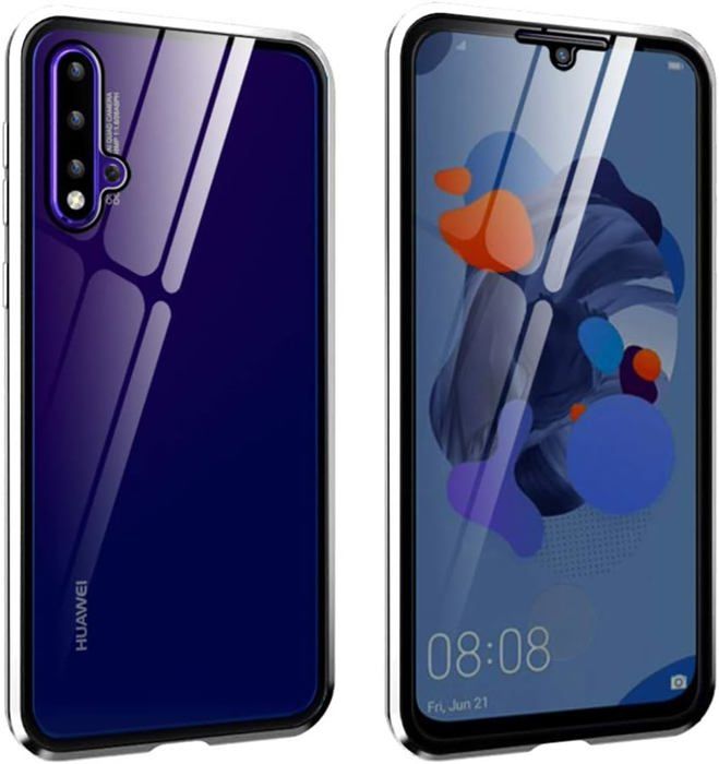 Coque Magnétique Absorption pour Huawei Nova 5T Pro en Verre et Métal Argenté, Protection 360 ...