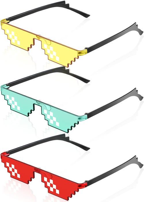 Rose, Bleu, Jaune 3 Lunettes de Mosaïque de Pixels Lunettes Cool ...