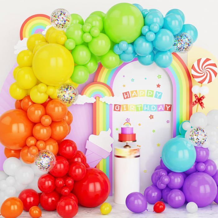 Kit Arche Ballons Arc En Ciel 124 Pcs Guirlande Ballons De Baudruche