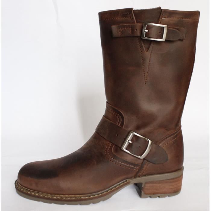 BOTTES FEMME BOTTES CUIR STYLE MOTARD MARRON /39 Marron - Cdiscount