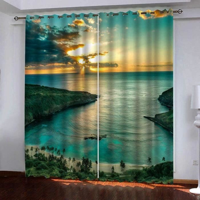 Rideau Occultant,Oeillet 3D Lac Vert Au Crépuscule Rideaux À Isolation ...