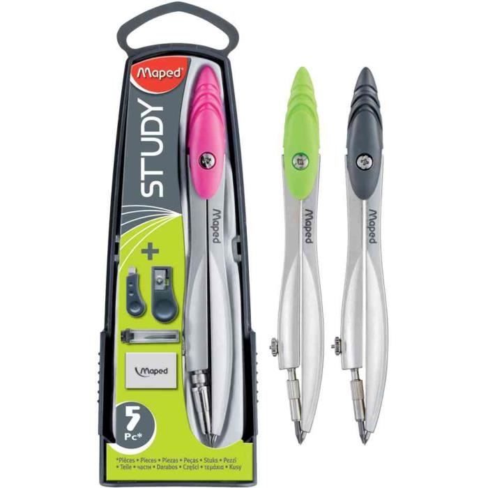 Coffret compas - MAPED - Study - 5 pièces - Mine 2 mm - Couleurs ...
