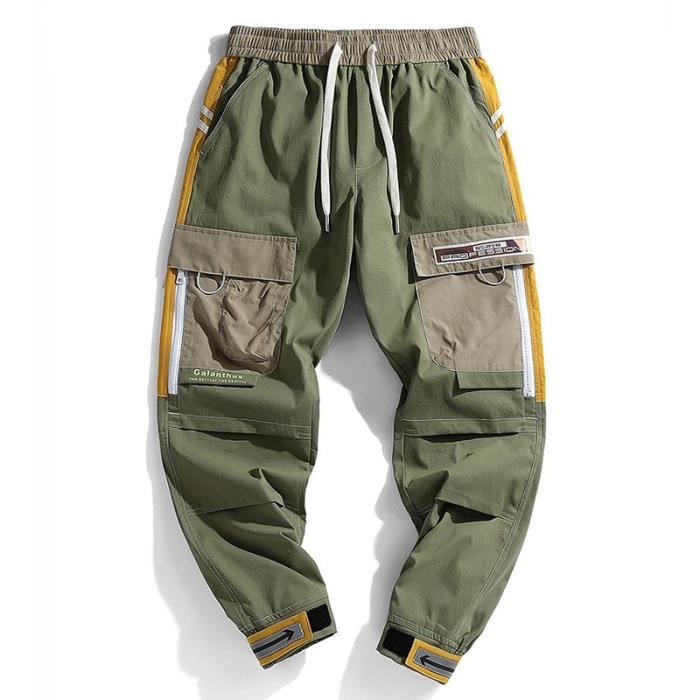 Pantalon Cargo pour hommes - Green Joggers Men - Poches Baggy Hip Hop - Streetwear japonais ...