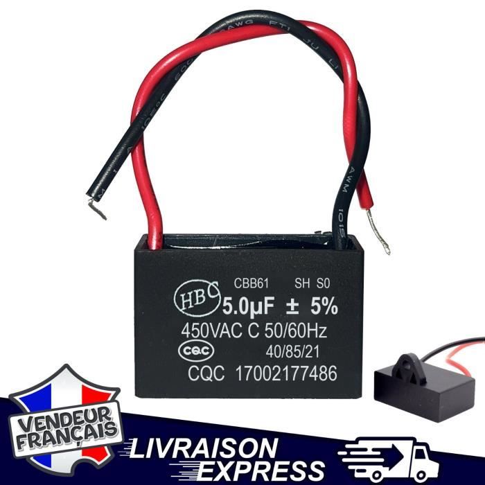 CONDENSATEUR CBB61 5uf 5µF 5 µF uF 450V DÉMARRAGE MOTEUR - Cdiscount ...
