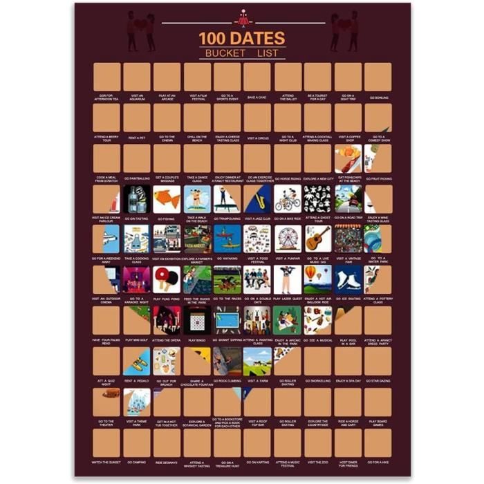 100 Dates Bucket List - Scratch Off Poster - 100 Pensées Pour De ...