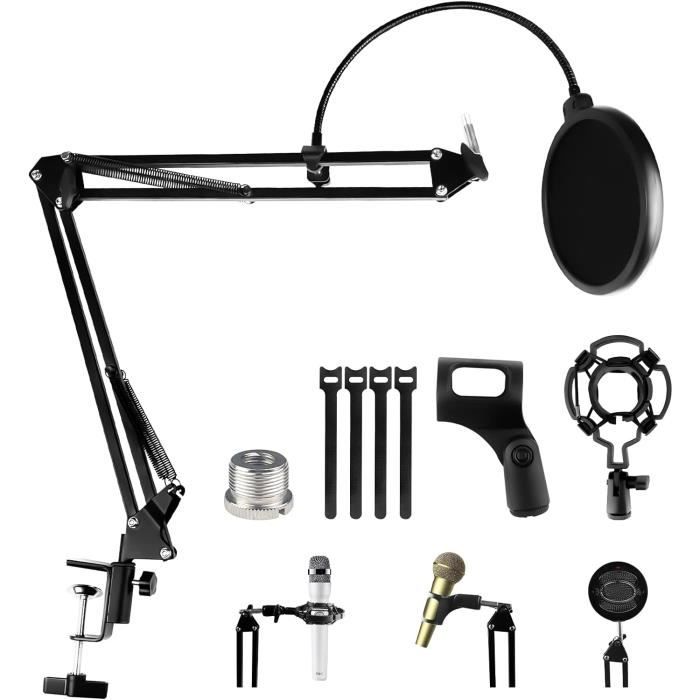 Bras Micro Réglable, Support De Microphone Noir Avec Filtre Anti-Pop ...