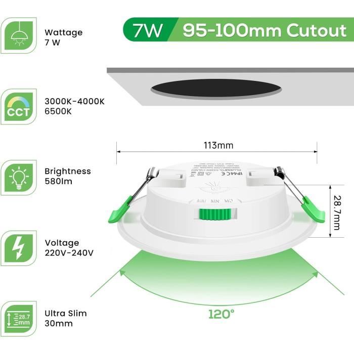 Spot Led Encastrable,7W 580 Lumen,Spot Led Encastrable Dimmable, Température De Couleur Réglable ...