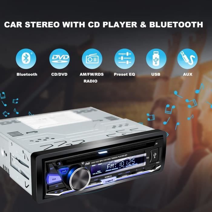 Autoradio Bluetooth USB CD-DVD Lecteur,1 Din Radio RDS FM AM MP3 SD AUX Mains-Libres[963 ...