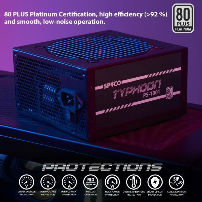 SPYCO Typhoon PS-1001, PSU Gaming 1000W, 80 PLUS Platinum, full modular ...