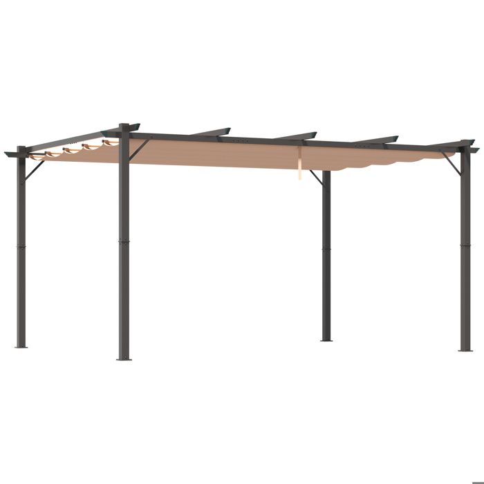 Pergola aluminium 3x4 m gris et brun, toit en tissu réglable ...