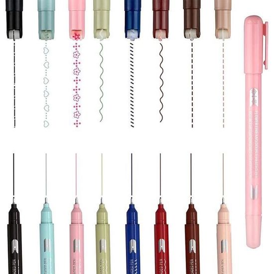 8 Stylos Double Pointe Ligne Pointillée Courbe Forme Coeur Fleur Feutre ...