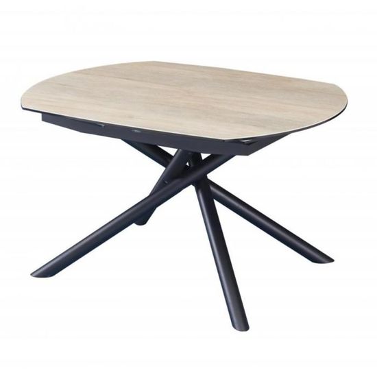 Table de repas extensible MIKADO plateau céramique beige piétement métal noir - Cdiscount Maison