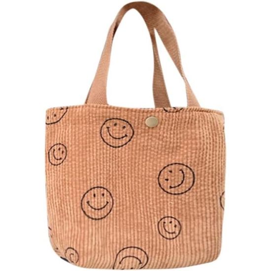 Preppy Smiley Face Sac Fourre-Tout En Velours Côtelé Esthétique Smiley ...
