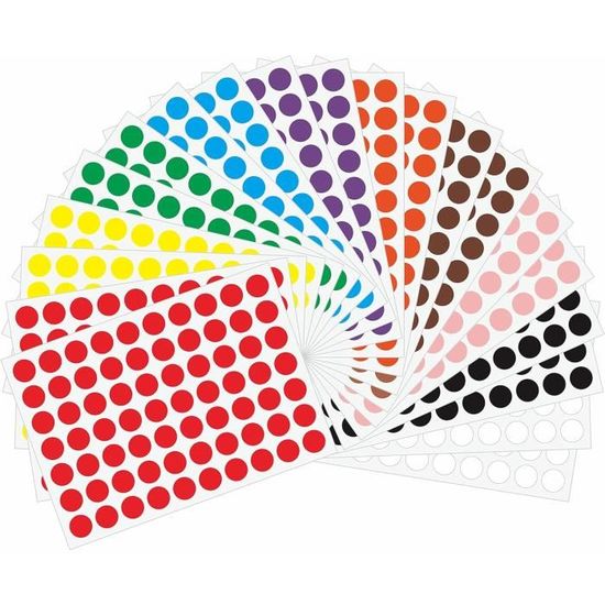 Hybsk Lot de 1400 étiquettes autocollantes rondes colorées de 10[S372 ...