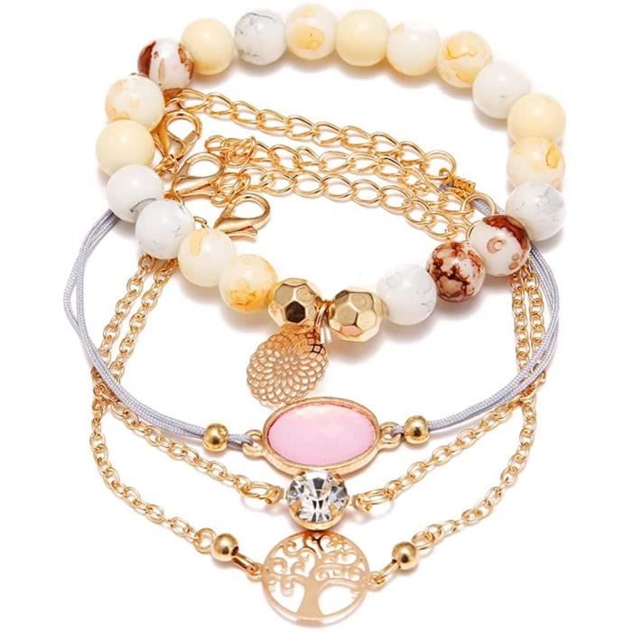 Lot de 4 bracelets en forme de disque creux en pierre naturelle avec ...