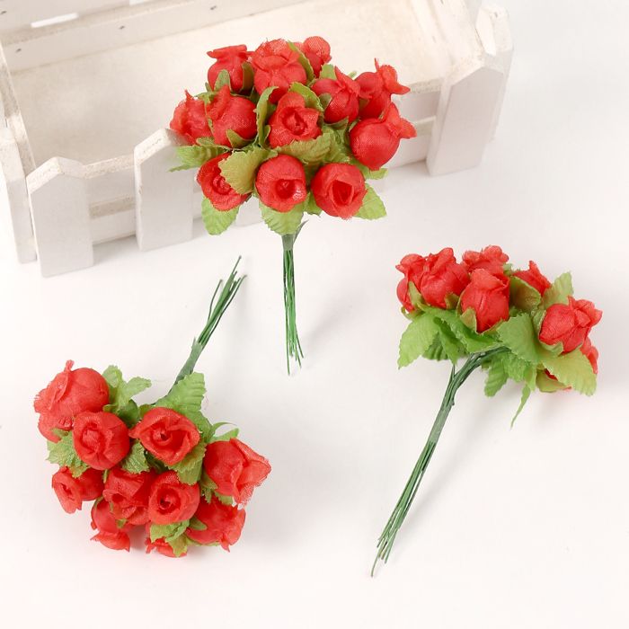 12 PCs/lot Mini Artificielle Rose Fleurs Bouquet Soie Faux Fleurs Pour ...
