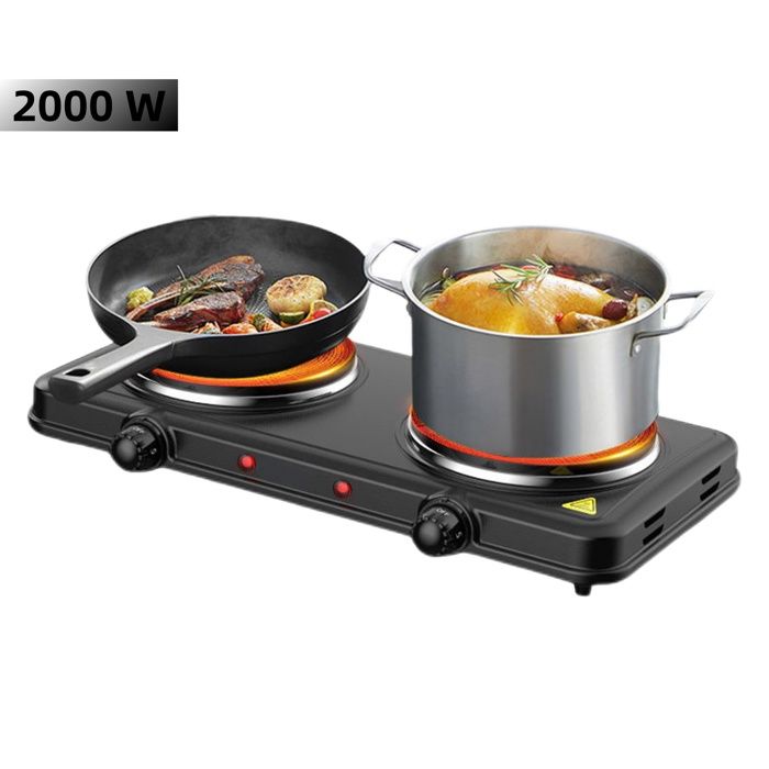 Double Plaque Chauffante 2000W, Plaque de Cuisson Double en Fonte ...