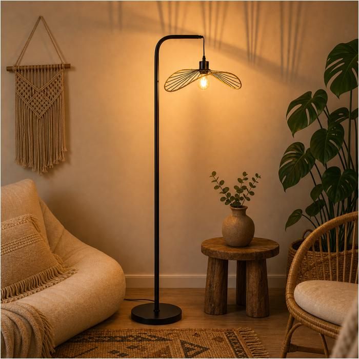 NETTLIFE Lampadaire - une seule lampe, noir, abat-jour en métal, style ...