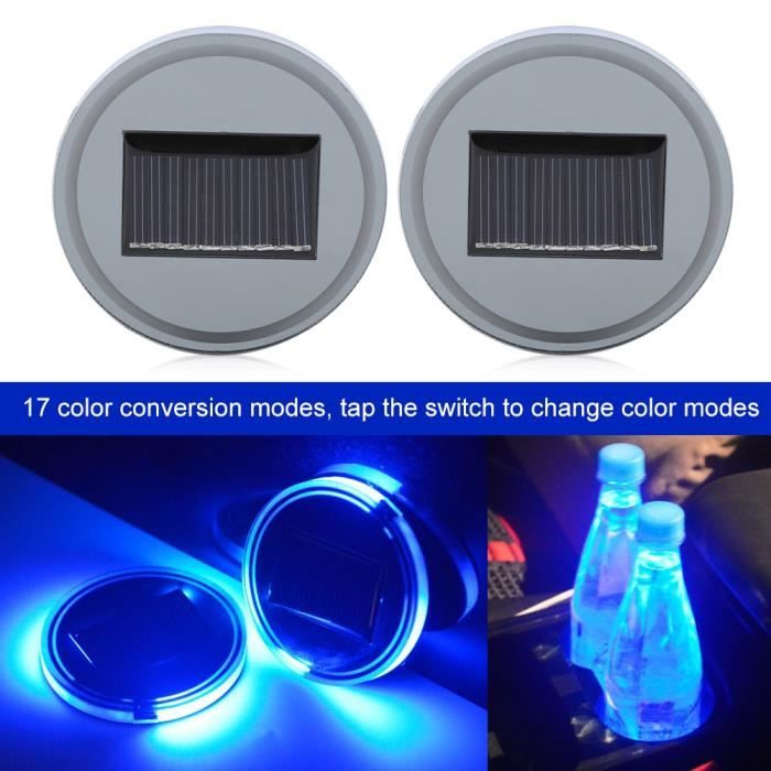 2pcs Solar LED Cup Pad Holder RGB 7 Colors Lights USB Car Bottle Bottom ...