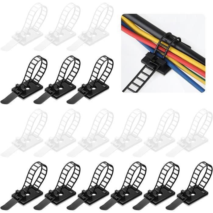 60 Pièces Attache Cable Adhesif Serre Cable Réglables Clips Cable Adhesif Blancs Noirs Serre ...