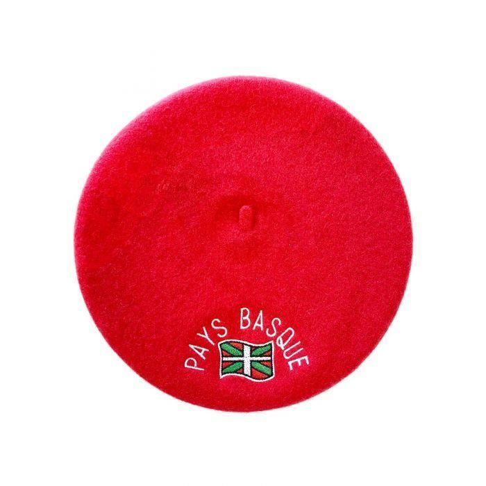 Béret Basque Rouge - Brodé Pays Basque - 100 % Laine - Euskal Txapela ...