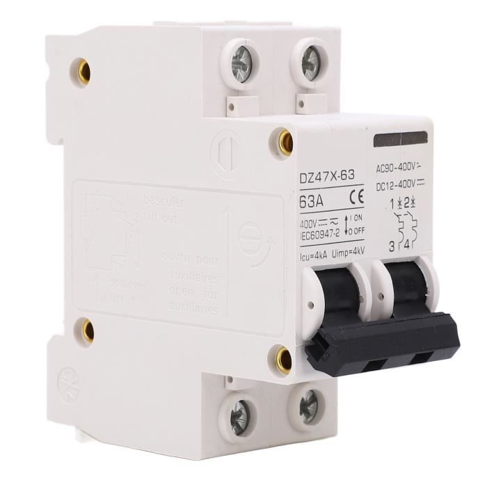 Cikonielf Disjoncteur 2P Disjoncteur Miniature AC DC 63A 2P DIN Rail de guidage disjoncteur ...