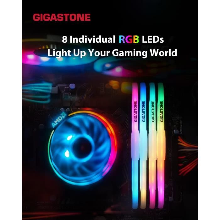 Mémoire RAM de Bureau Gigastone Black RGB Game Pro Gaming 16 Go DDR4 ...