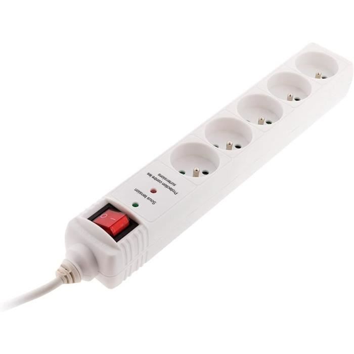 Bloc 5X 16A Avec Interrupteur Parafoudre + Parasurtenseur - Blanc ...