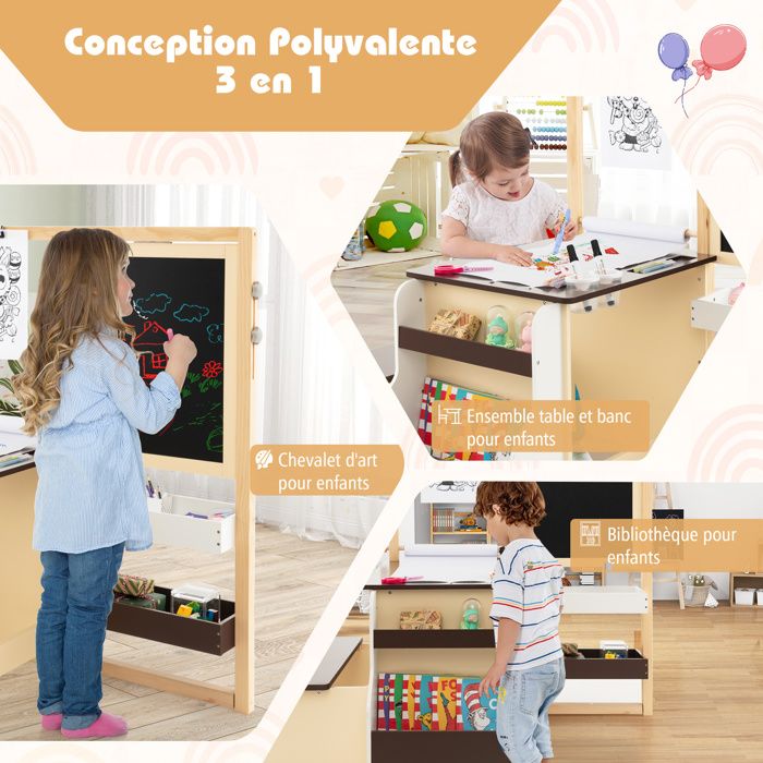 Tableau Enfant 3 en 1 - DREAMADE - Chevalet Double Face Réglable ...