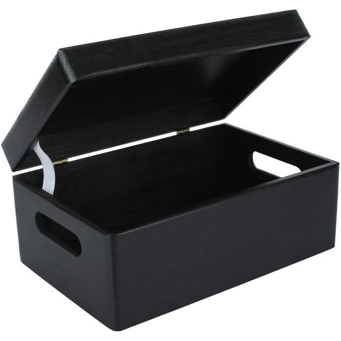 Boîte de Rangement en Bois Noir 30 x 20 x 14 cm avec Couvercle et ...