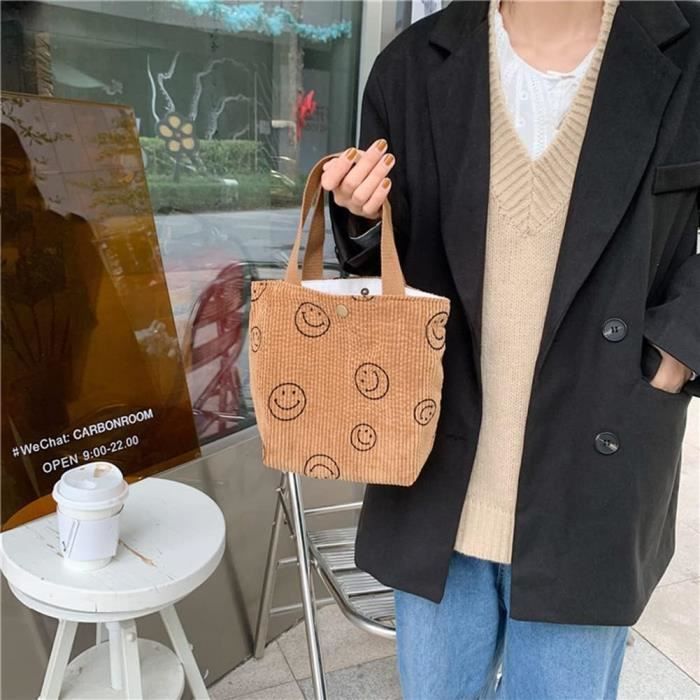 Preppy Smiley Face Sac Fourre-Tout En Velours Côtelé Esthétique Smiley ...