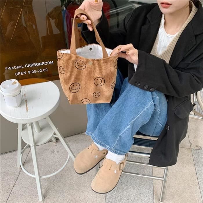 Preppy Smiley Face Sac Fourre-Tout En Velours Côtelé Esthétique Smiley ...