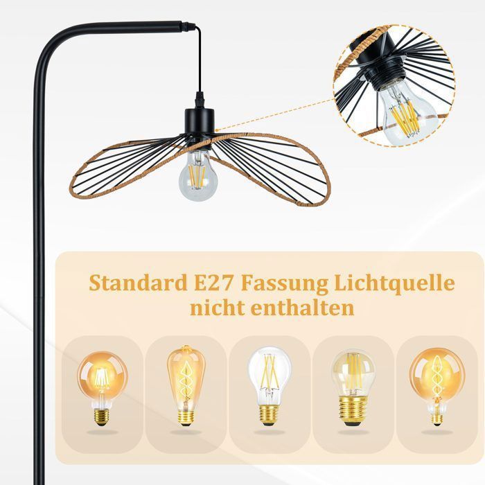 NETTLIFE Lampadaire - une seule lampe, noir, abat-jour en métal, style ...