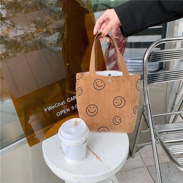 Preppy Smiley Face Sac Fourre-Tout En Velours Côtelé Esthétique Smiley ...