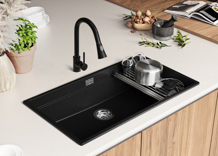 Evier Cuisine en Granit 86x47cm, Lavabo 1 bac + Kit de Vidage ...