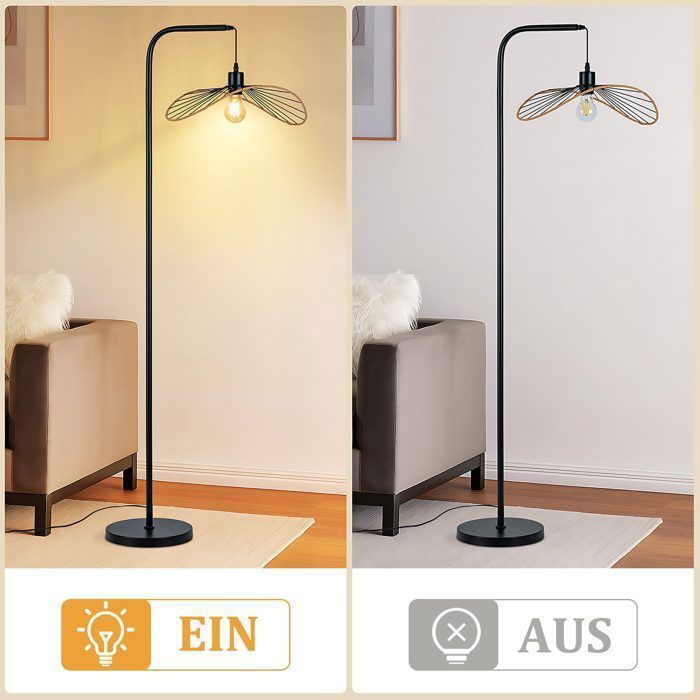 NETTLIFE Lampadaire - une seule lampe, noir, abat-jour en métal, style ...