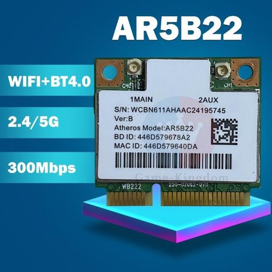 Carte Mini PCIe Wifi WLAN AR9462 AR5B22 WB222, 300Mbps + bluetooth 4.0 ...