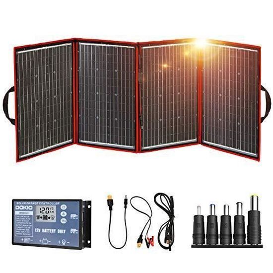 DOKIO 200W Kit Panneau solaire pliable portable monocristallin avec 2 ports USB Pour Plein air ...