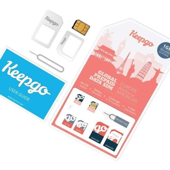 Keepgo - Carte SIM internationale 4G - Europe, Asie, Australie & Amériques + 1 Go inclus ...